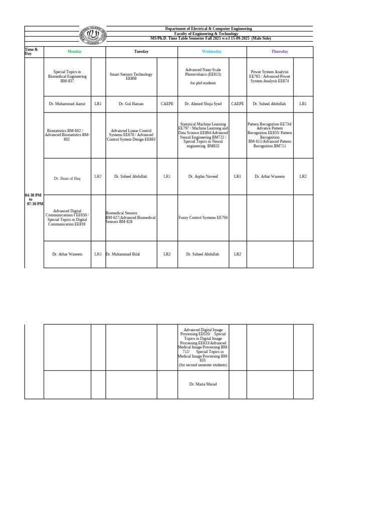 Fall 2025 MS/PhD Course Schedule | PDF | Computing | Computer Engineering