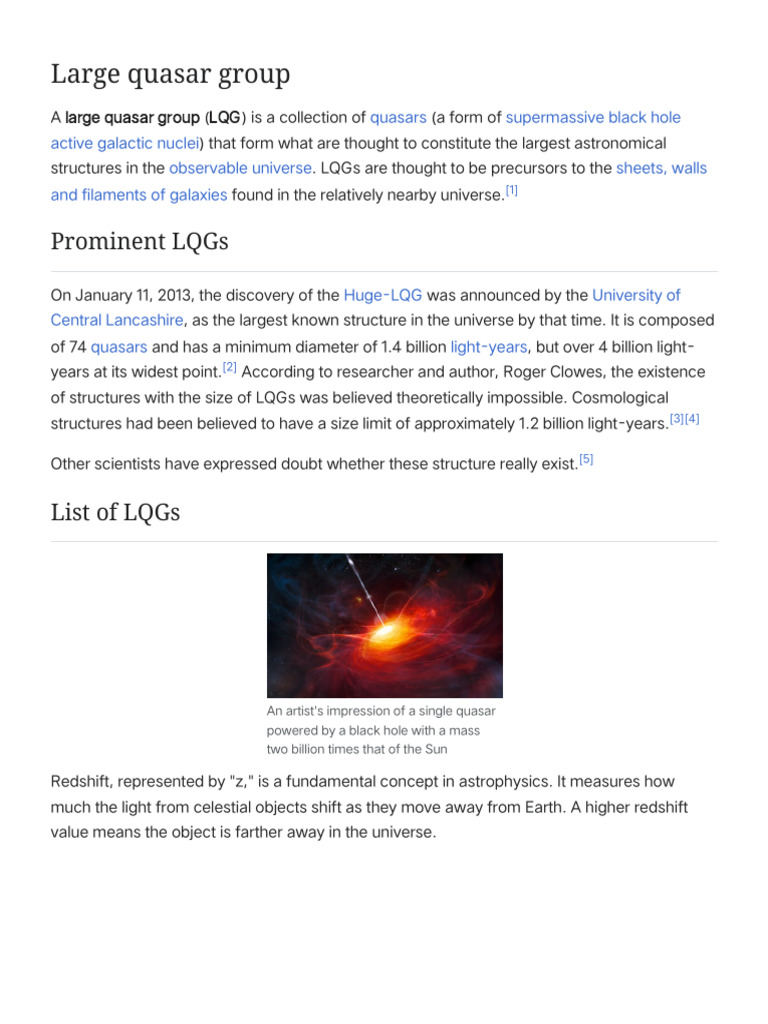 Large Quasar Group - Wikipedia | PDF | Cosmology | Astronomy