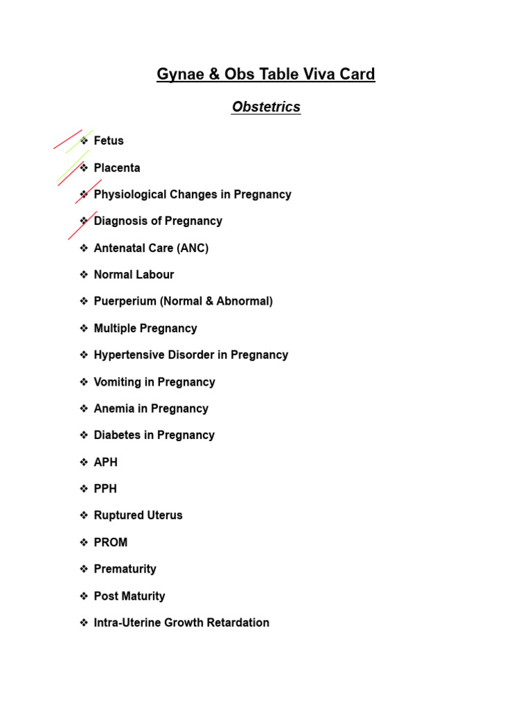 Gynae Obs Table Viva Card | PDF