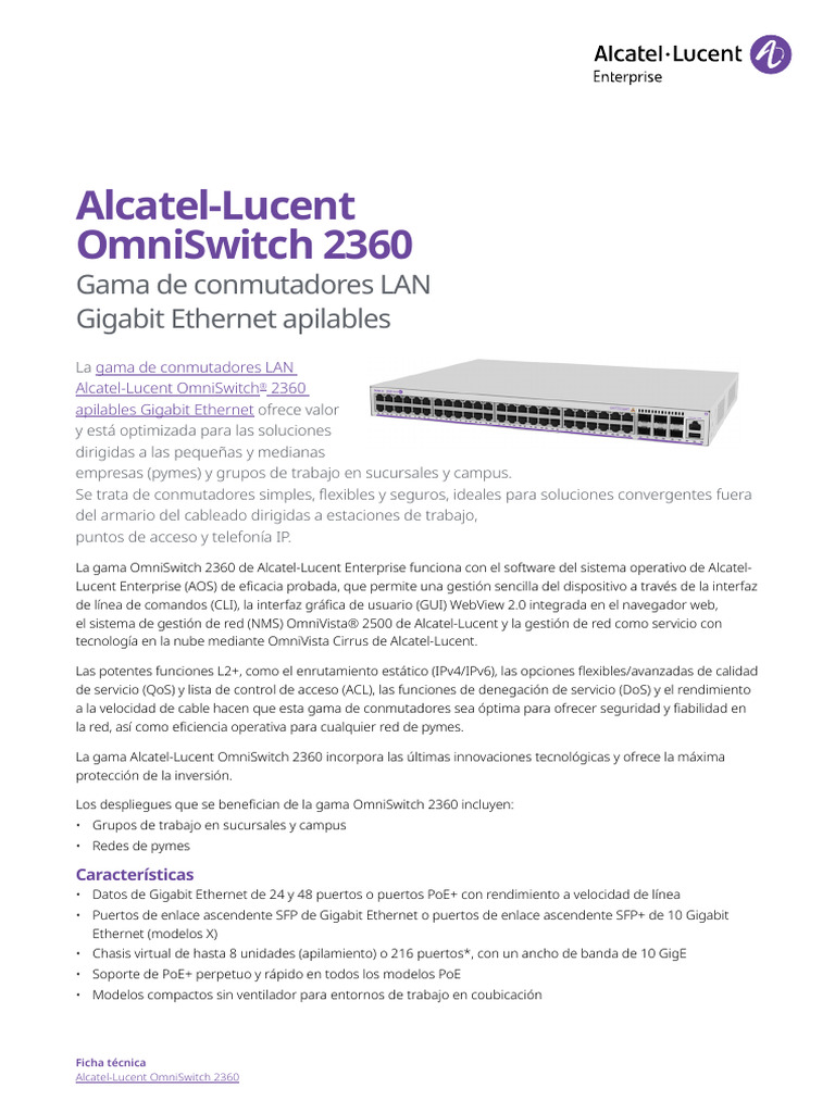 Omniswitch 2360 Datasheet Es | PDF | Calidad de servicio | Voz sobre IP