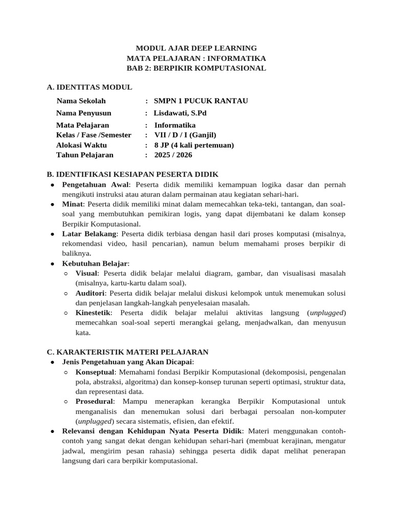 Modul Ajar Deep Learning Informatika | PDF