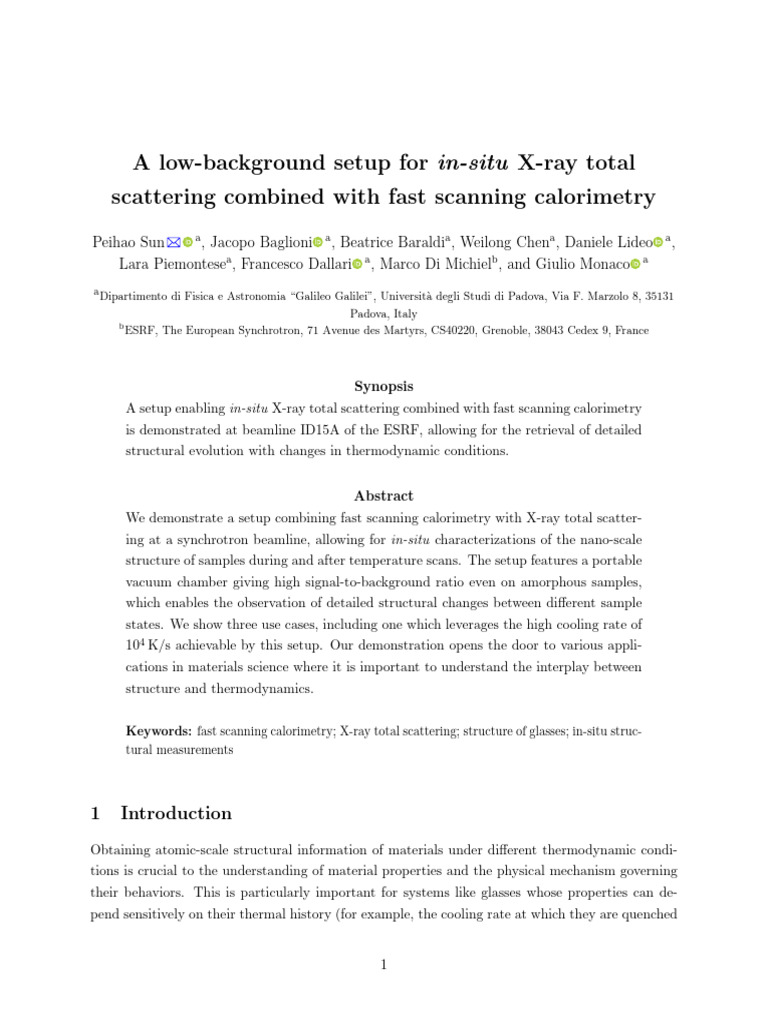 In-Situ X-Ray Scattering Setup for Calorimetry | PDF | X Ray | Physical ...