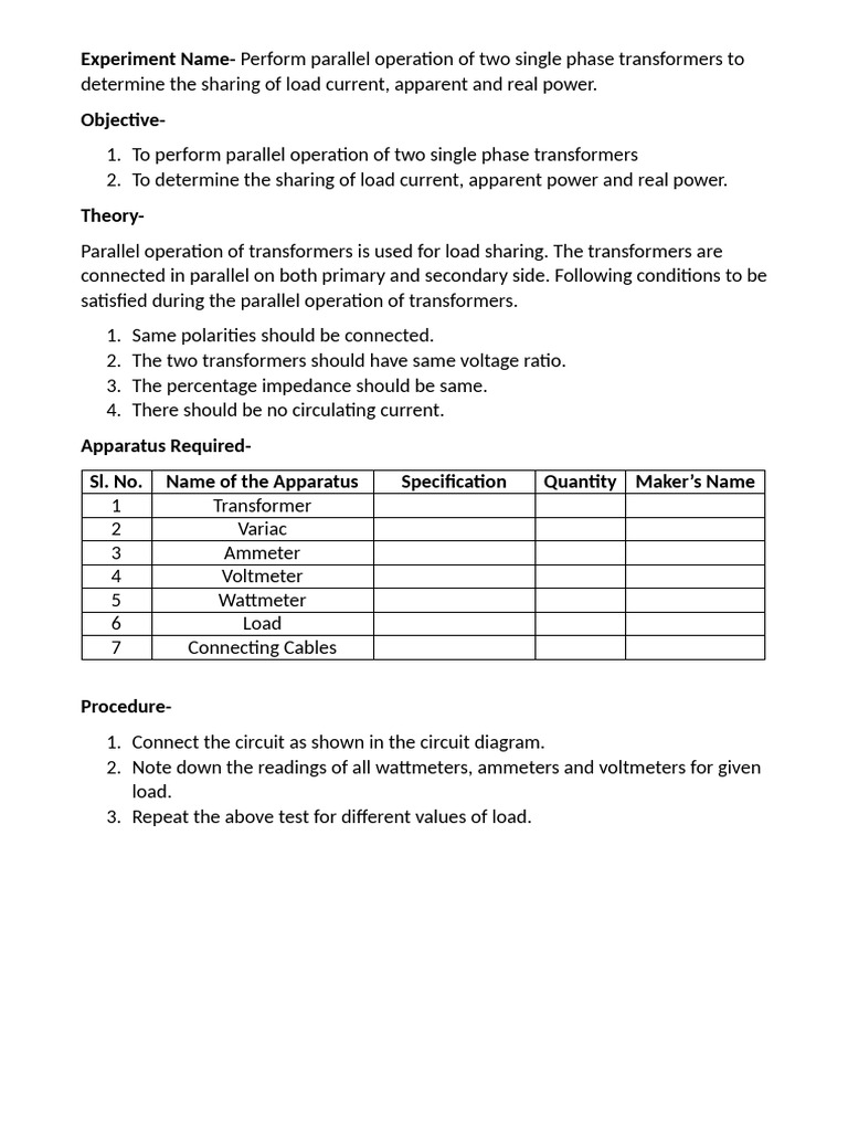 Parallel Operation of Single Phase Transformers | PDF