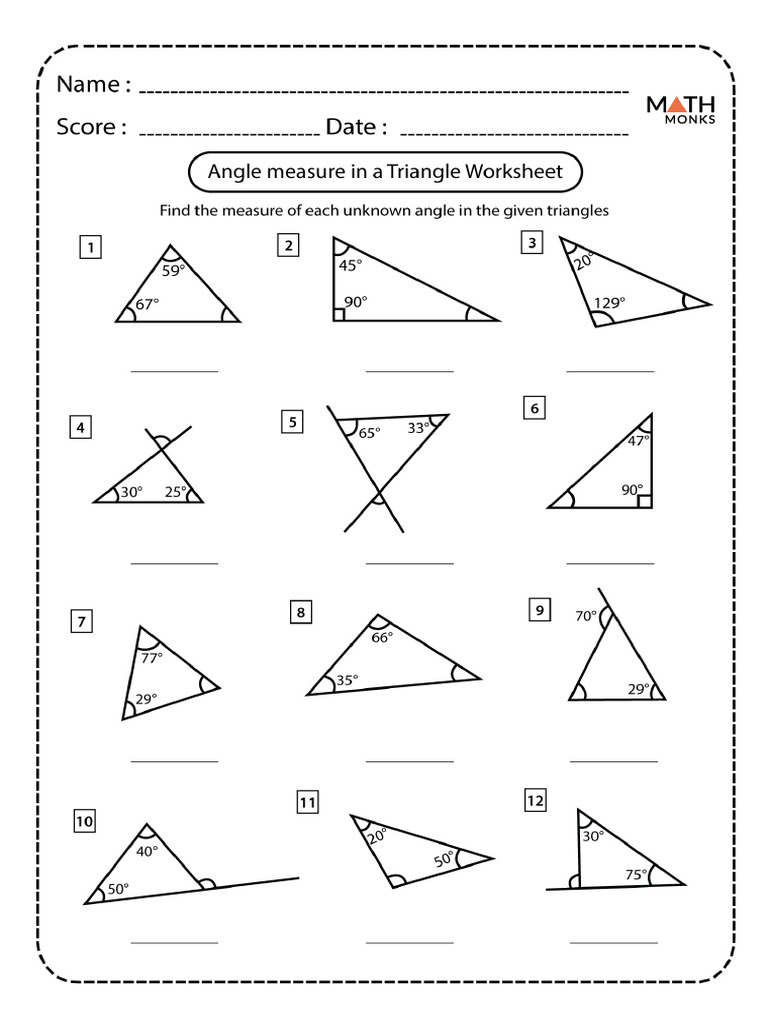 Angle Measures in Triangles Worksheet | PDF