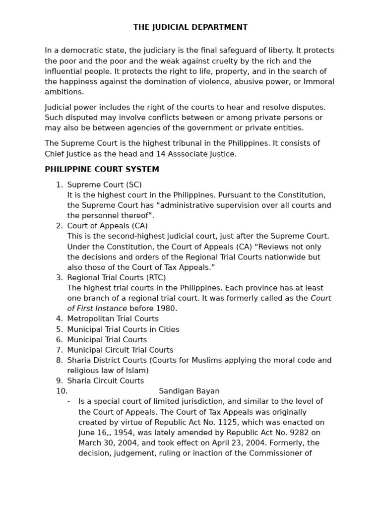Overview of the Philippine Judiciary | PDF | Judiciaries | Public Sphere