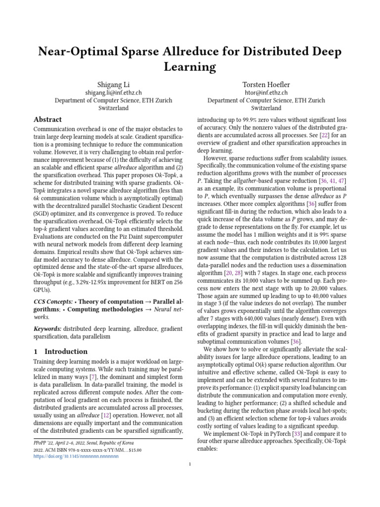 Near-Optimal Sparse Allreduce for Distributed Deep Learning | PDF ...