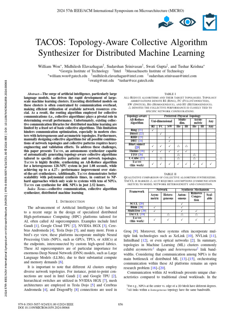 TACOS Topology-Aware Collective Algorithm Synthesizer for Distributed ...