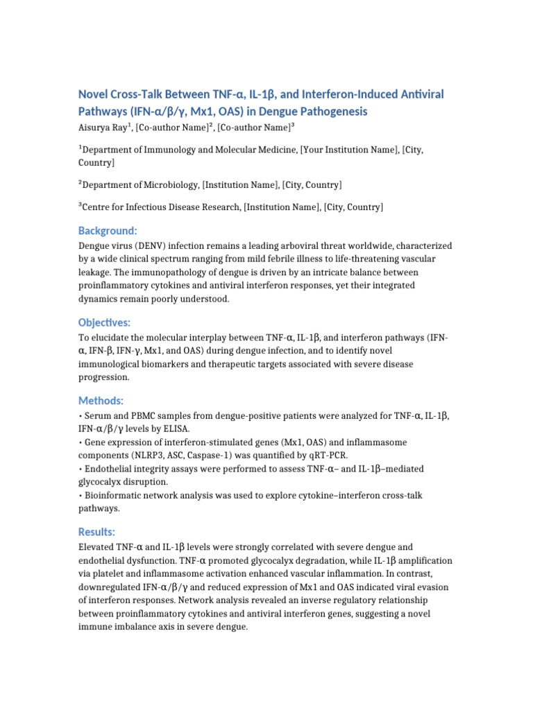 Immunology Conference Abstract Dengue | PDF | Interferon | Cytokine