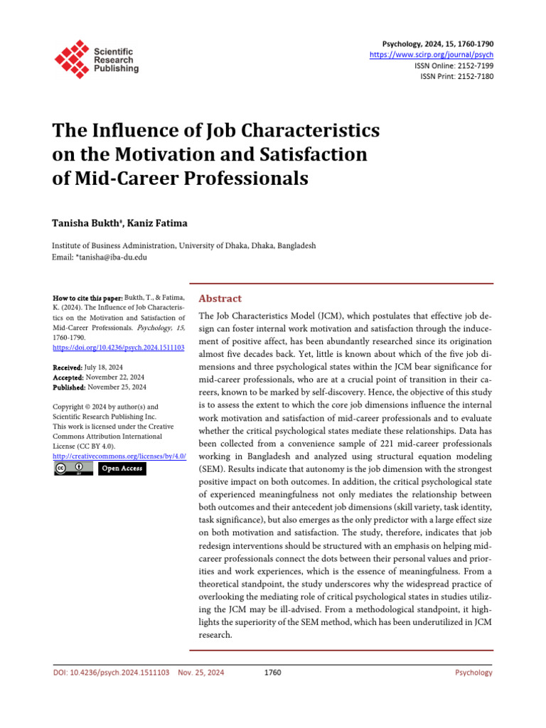 Job Characteristics and Mid-Career Motivation | PDF | Structural ...