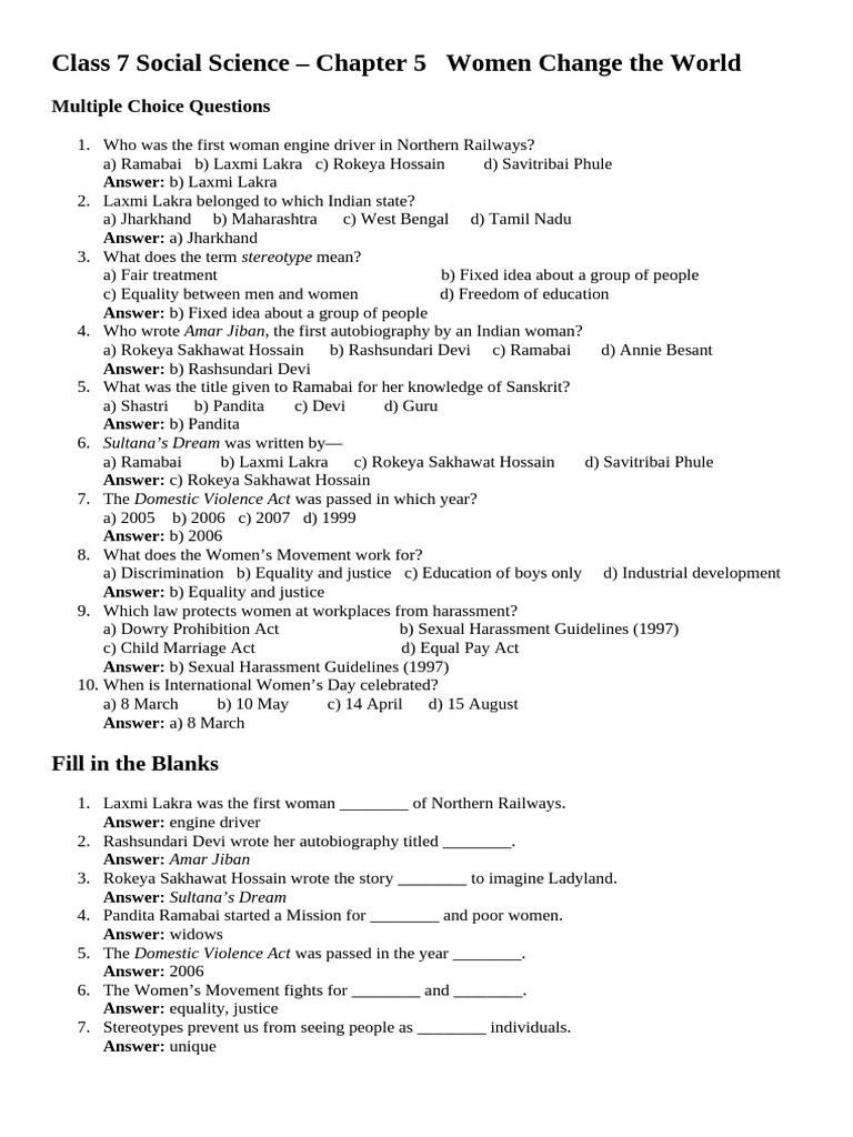 Women Empowerment and Rights Quiz | PDF | Gender Studies | Gender Equality