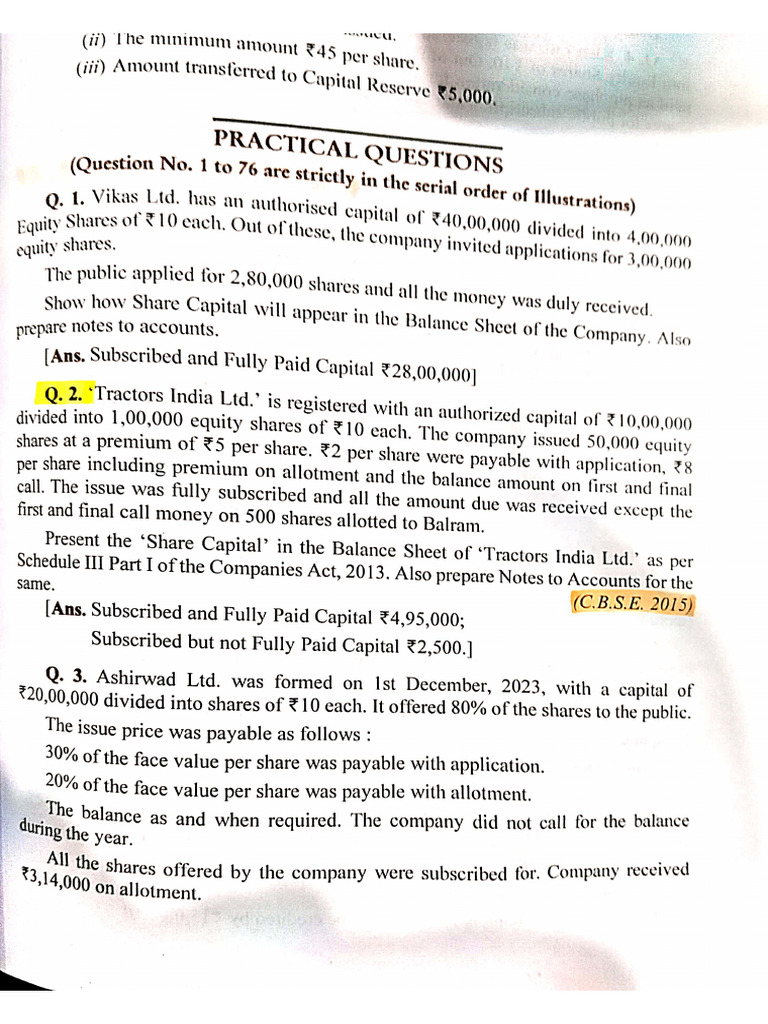 Issues of Shares Practical Questions | PDF