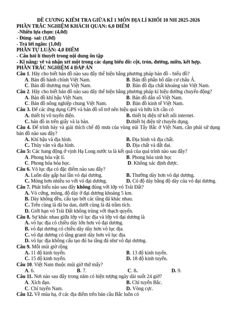 HS_ĐỀ CƯƠNG KIỂM TRA GIỮA KÌ 1 MÔN ĐỊA LÍ KHỐI 10 NH 2025 | PDF