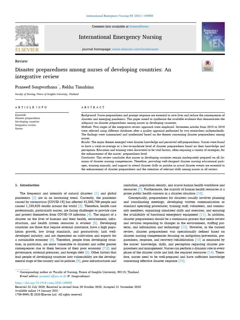 Disaster Preparedness Among Nurses of Developing Countries an ...