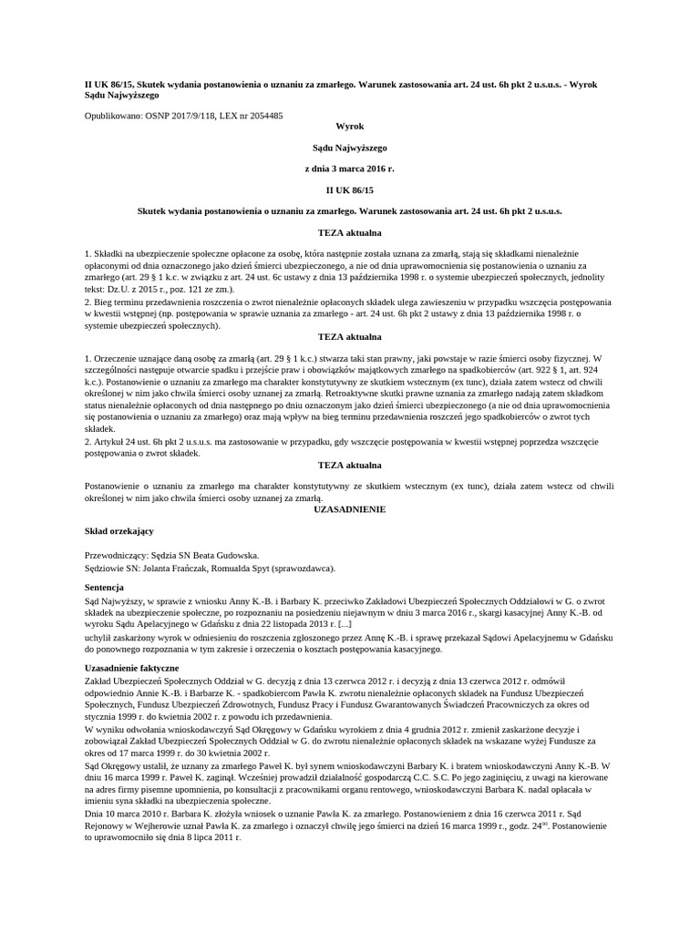II Uk 86 15 Skutek Wydania Postanowienia o Uznaniu | PDF