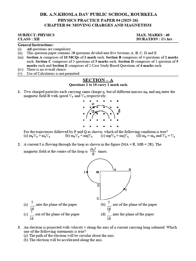 Xii Physics Practice Paper - 04 (2025-26) | PDF | Physics | Theoretical Physics