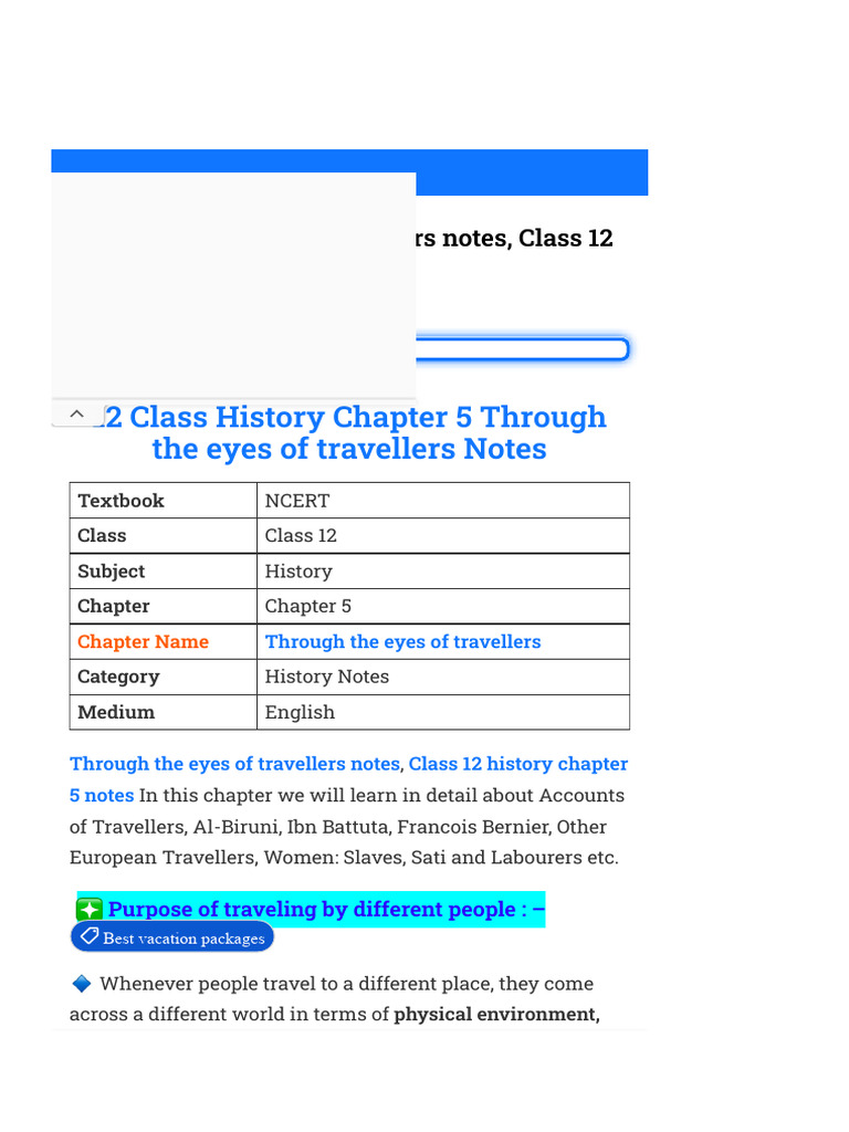 Through the Eyes of Travellers Notes, Class 12 History Chapter 5 Notes ...