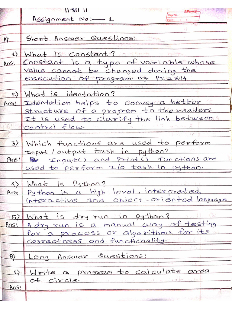 Python Programming Assignment 1 | PDF | Variable (Computer Science ...