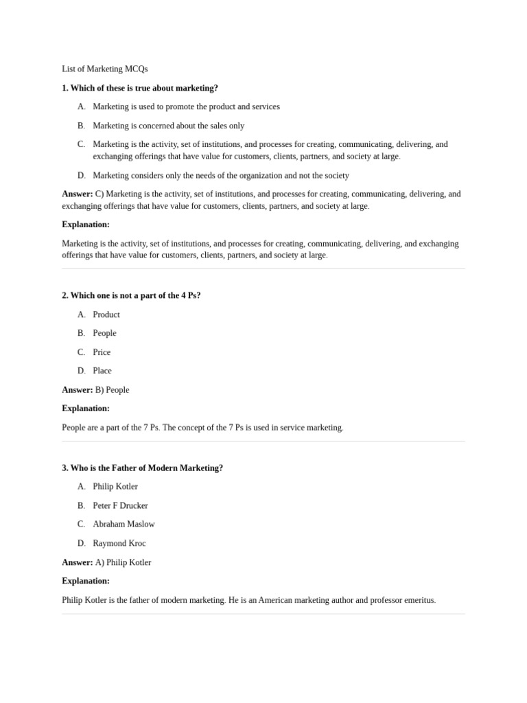 Marketing MCQ | PDF | Marketing | Market Segmentation