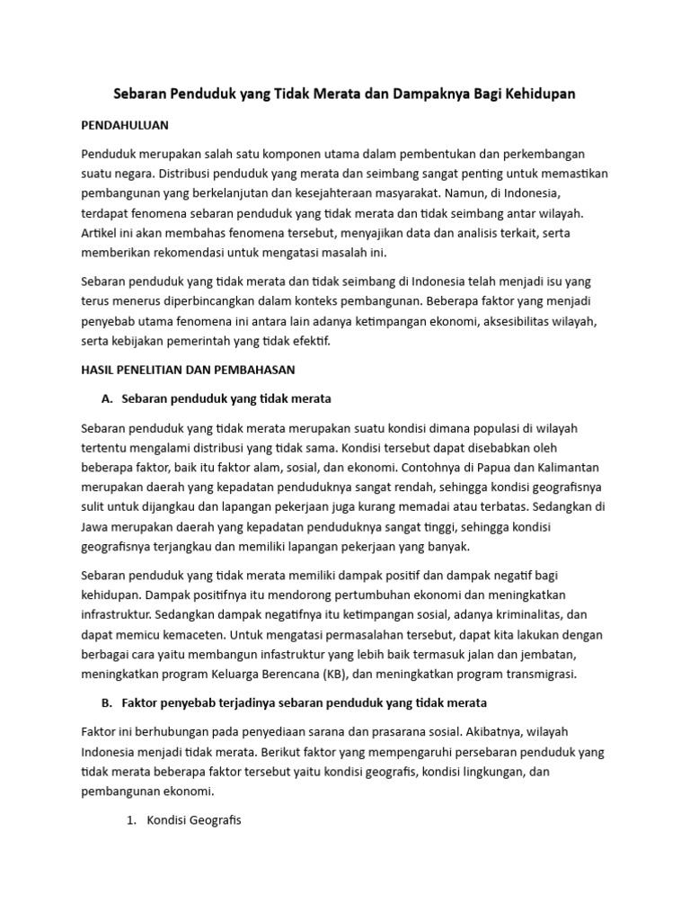 Dampak Sebaran Penduduk Tidak Merata | PDF