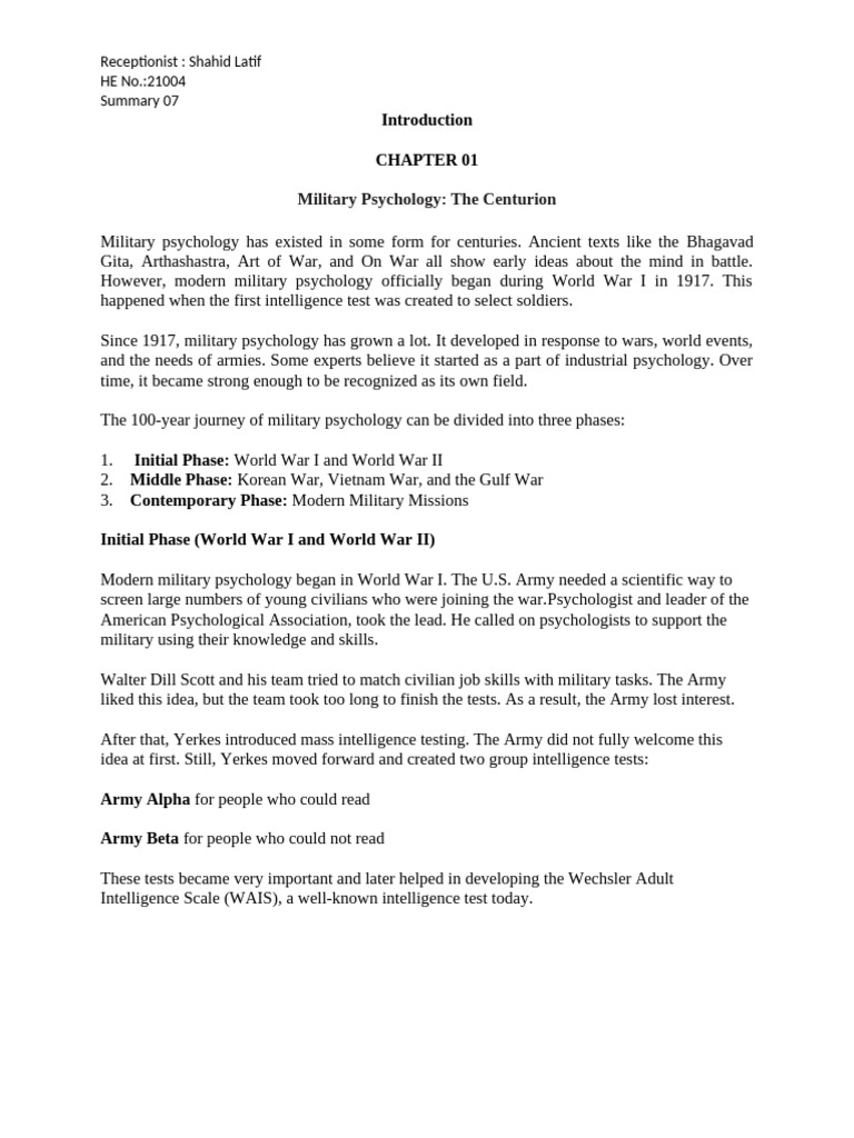 History of Military Psychology Evolution | PDF