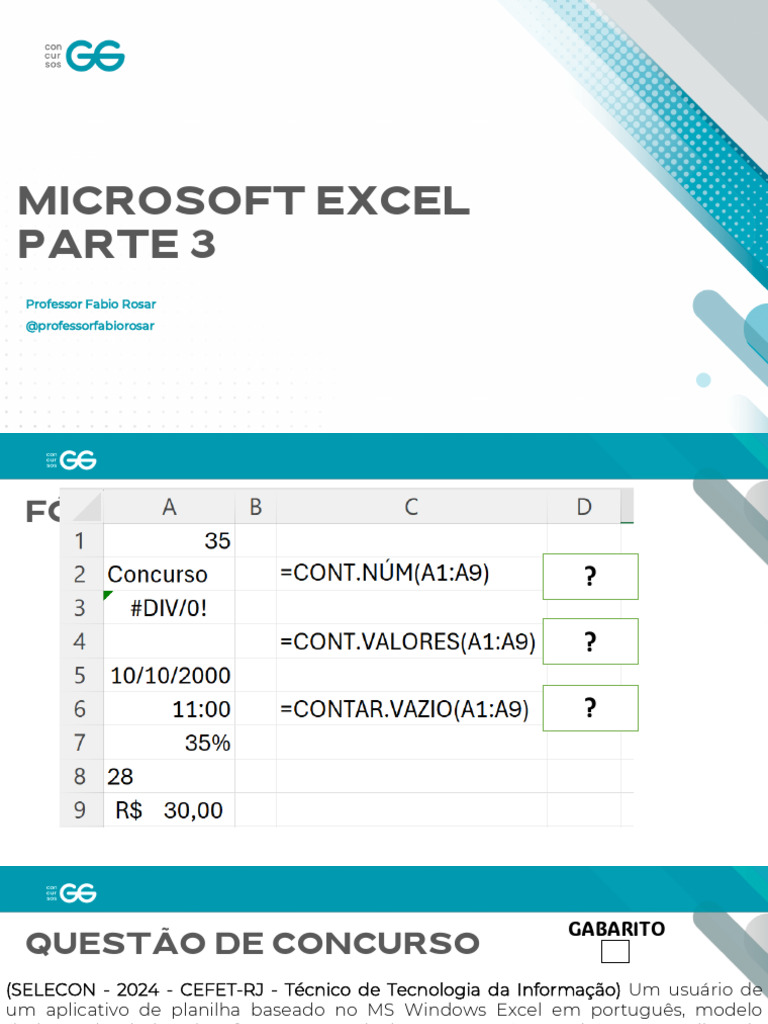 Aula 6 Excel - Parte 3 | PDF | Microsoft Excel | Microsoft