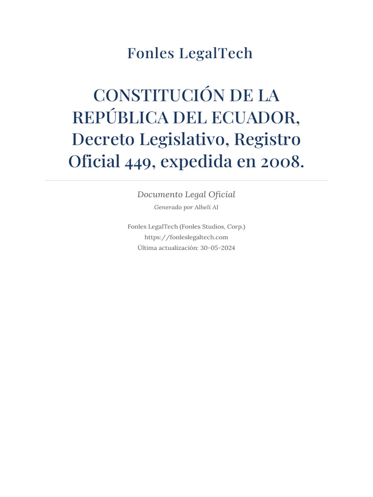 Constitución del Ecuador 2008: Texto Completo | PDF | Naturalización ...