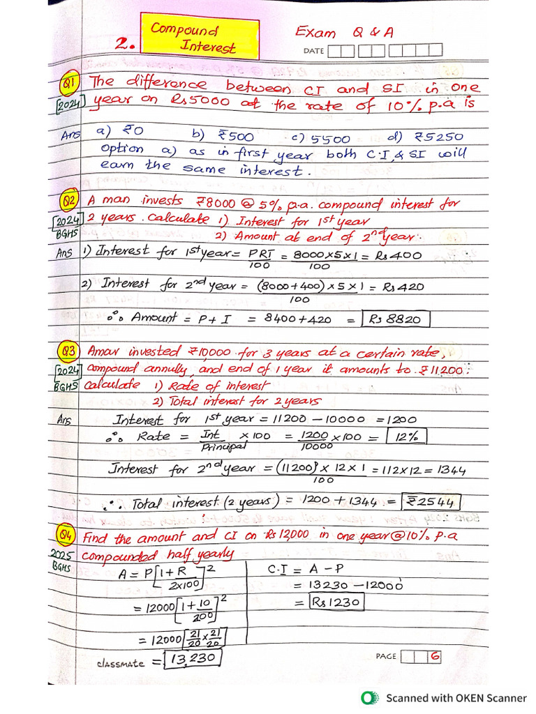 Compound Interest EXAM Q&A | PDF