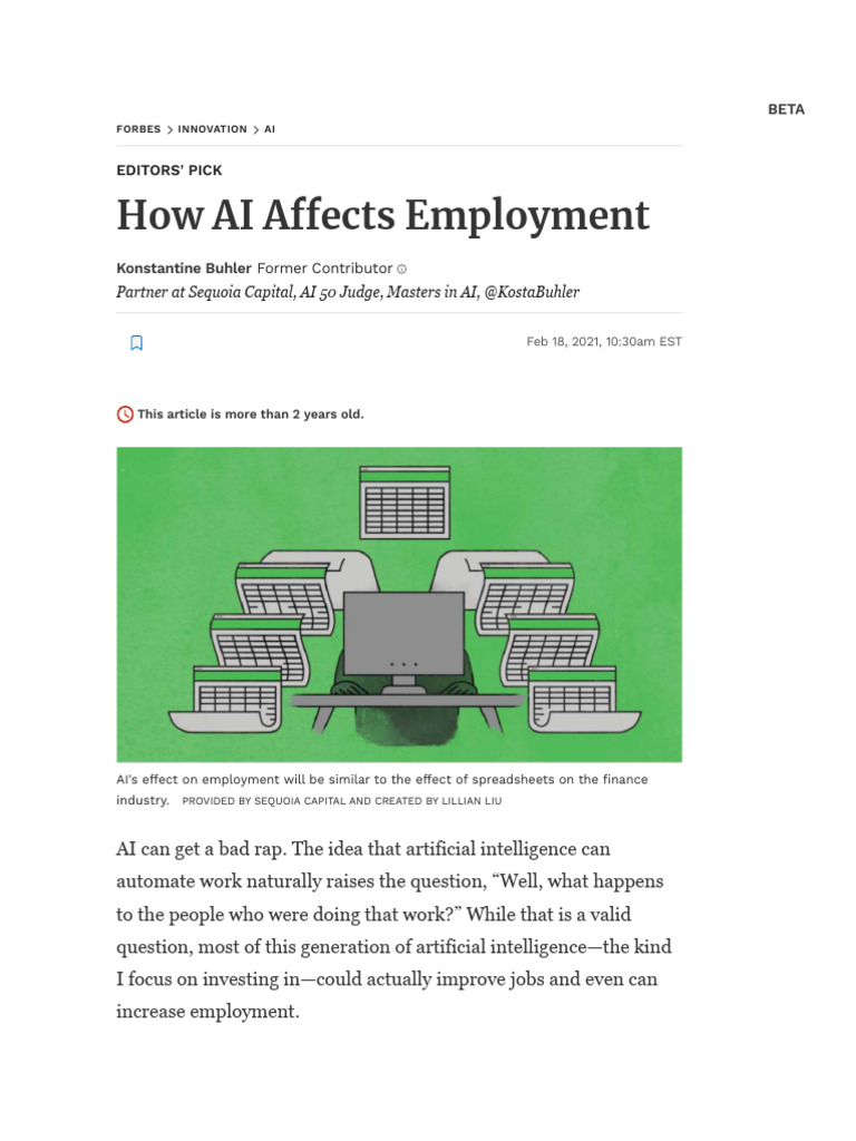 AI's Impact on Employment Explained | PDF | Spreadsheet | Artificial ...