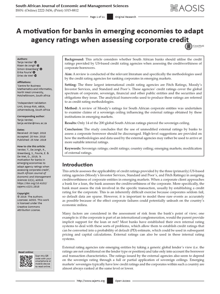 2018 Paper Citing Rating Agency Methodology Re Financial Metrics Key ...