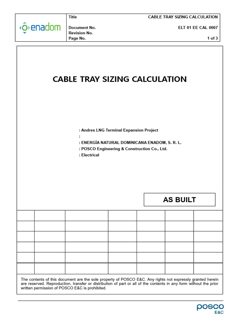 ELT 01 EE CAL 0007 - Cable Tray Sizing Calculation | PDF