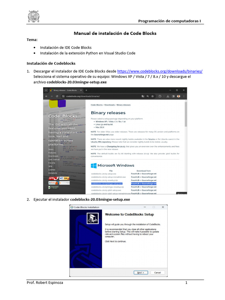Manual de Instalación IDE Codeblocks | PDF | Familias de sistemas operativos | Programación de ...