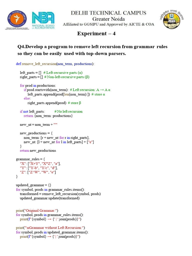 Remove Left Recursion in Grammar | PDF