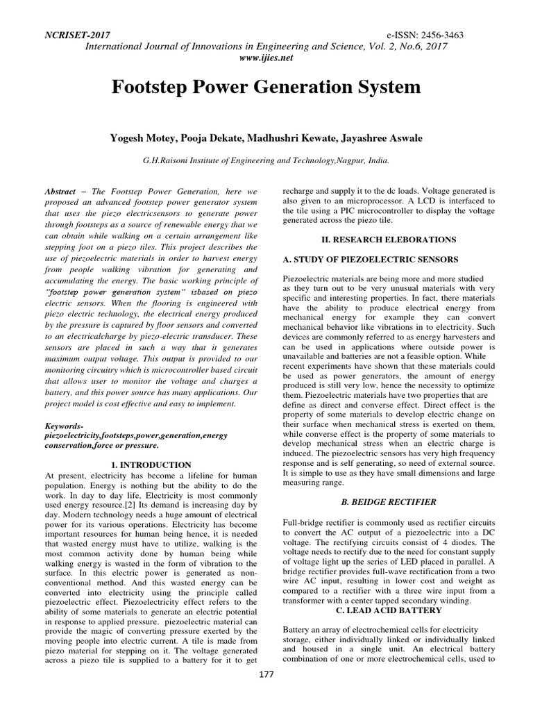 Footstep Power Generation System | PDF | Rectifier | Piezoelectricity