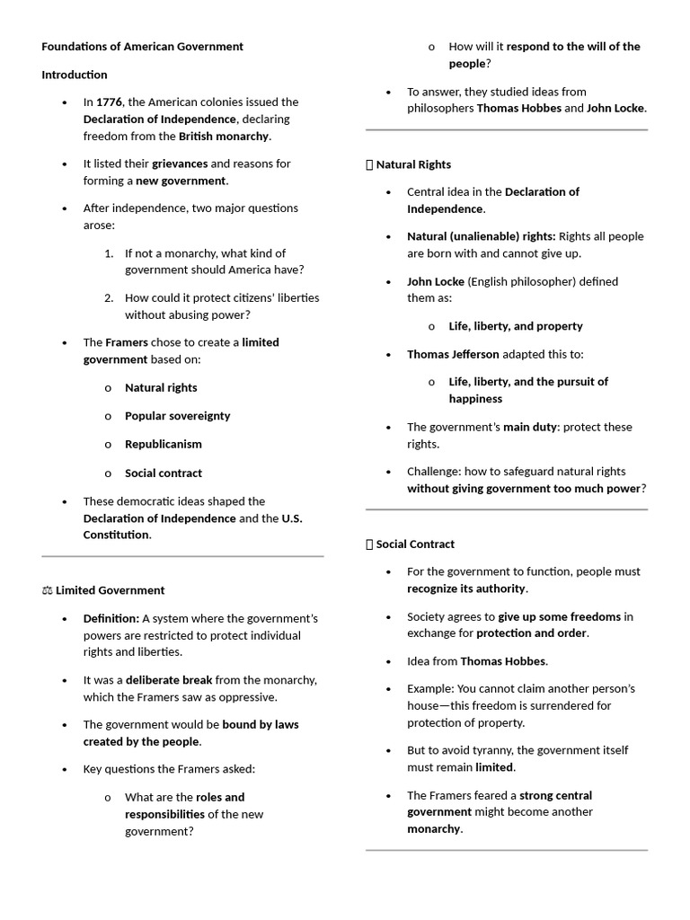 Foundations of American Government Principles | PDF | Ratification ...