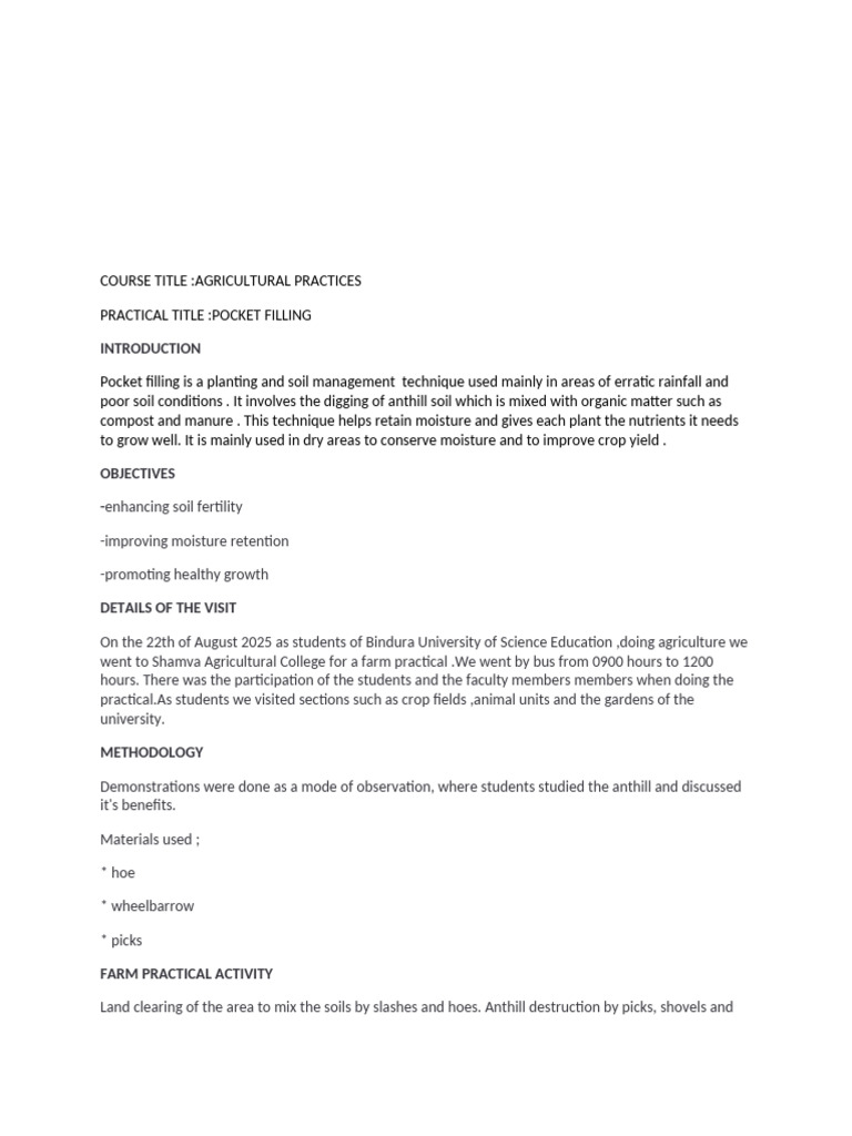 Pocket Filling Report33 | PDF | Soil | Soil Fertility