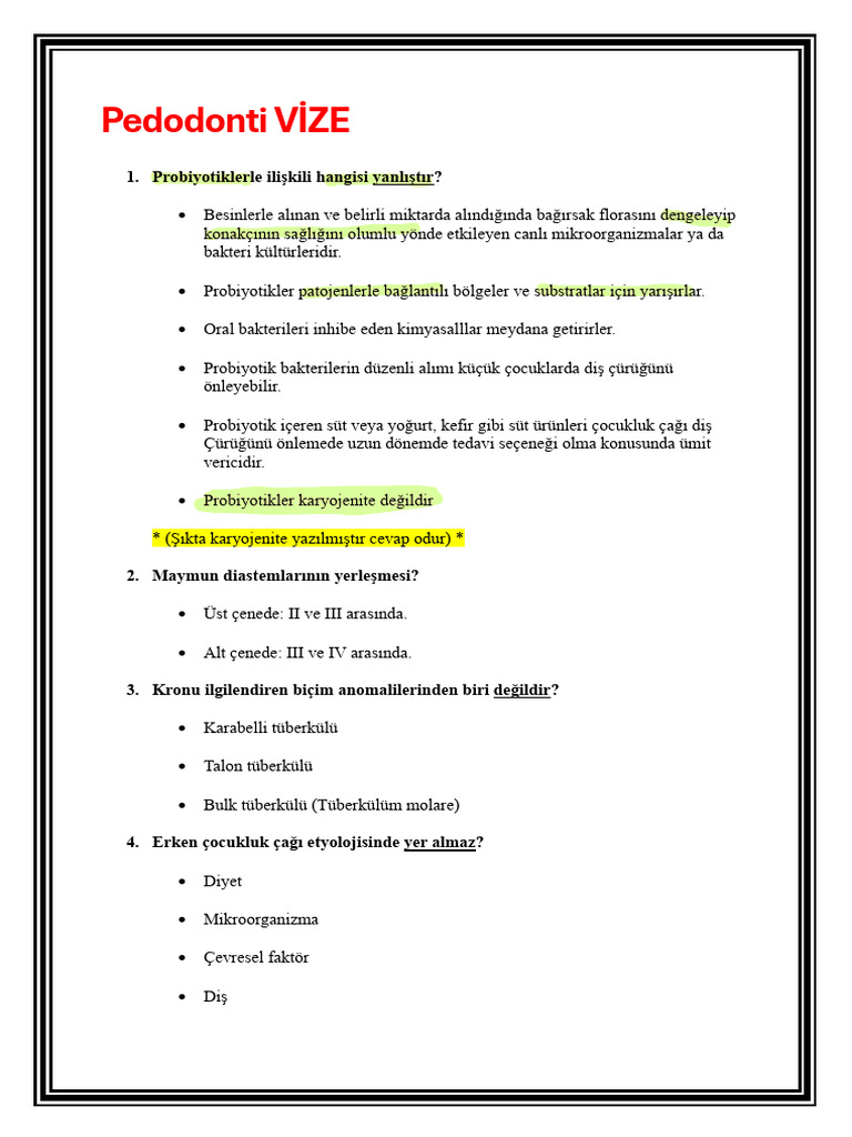 Pedodonti VİZE | PDF