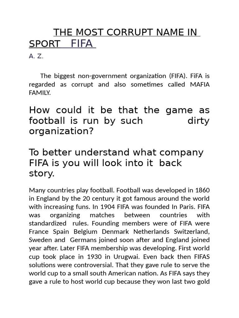 The Most Corrupt Name in Sport Fifa | PDF | Fifa | Fifa World Cup