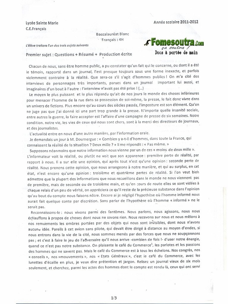 612b3afb69898sujet de Francais Bac Blanc a c d 2012 Lycee Saint (2) | PDF
