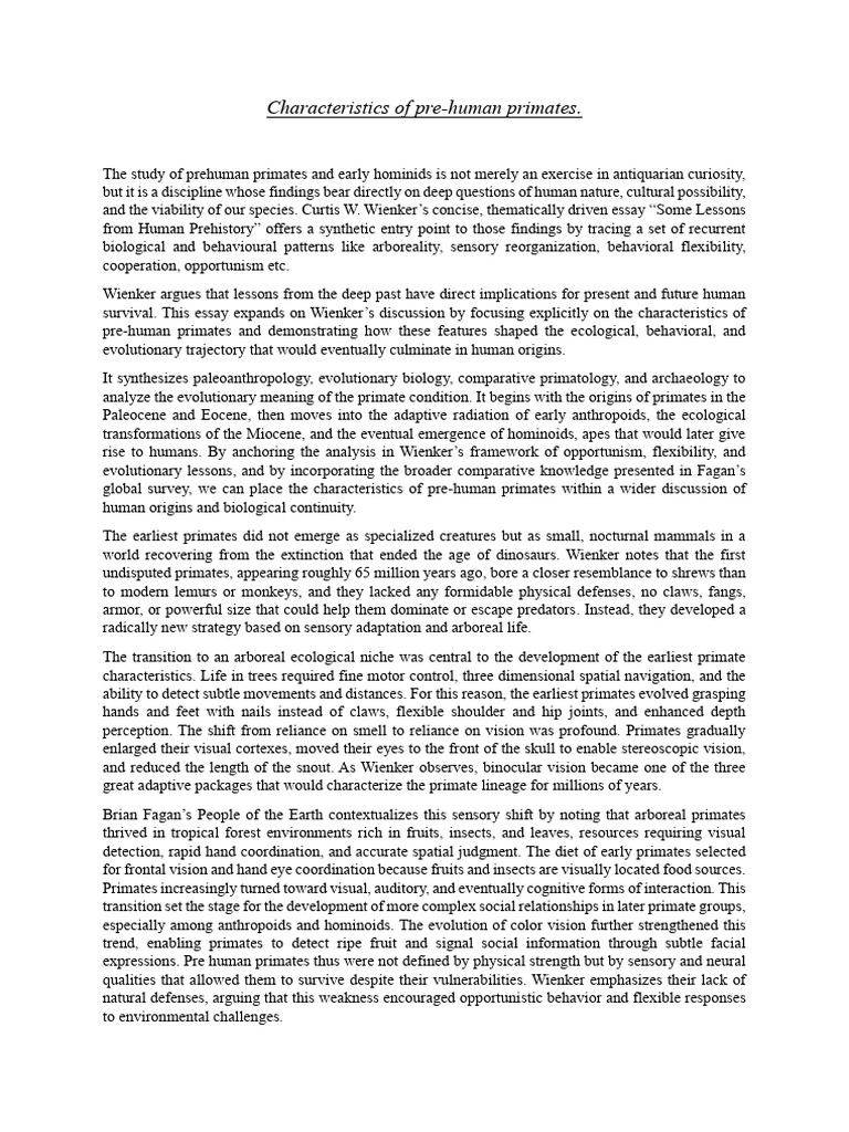 Characteristics of Pre Human Primates | PDF | Bipedalism | Biology