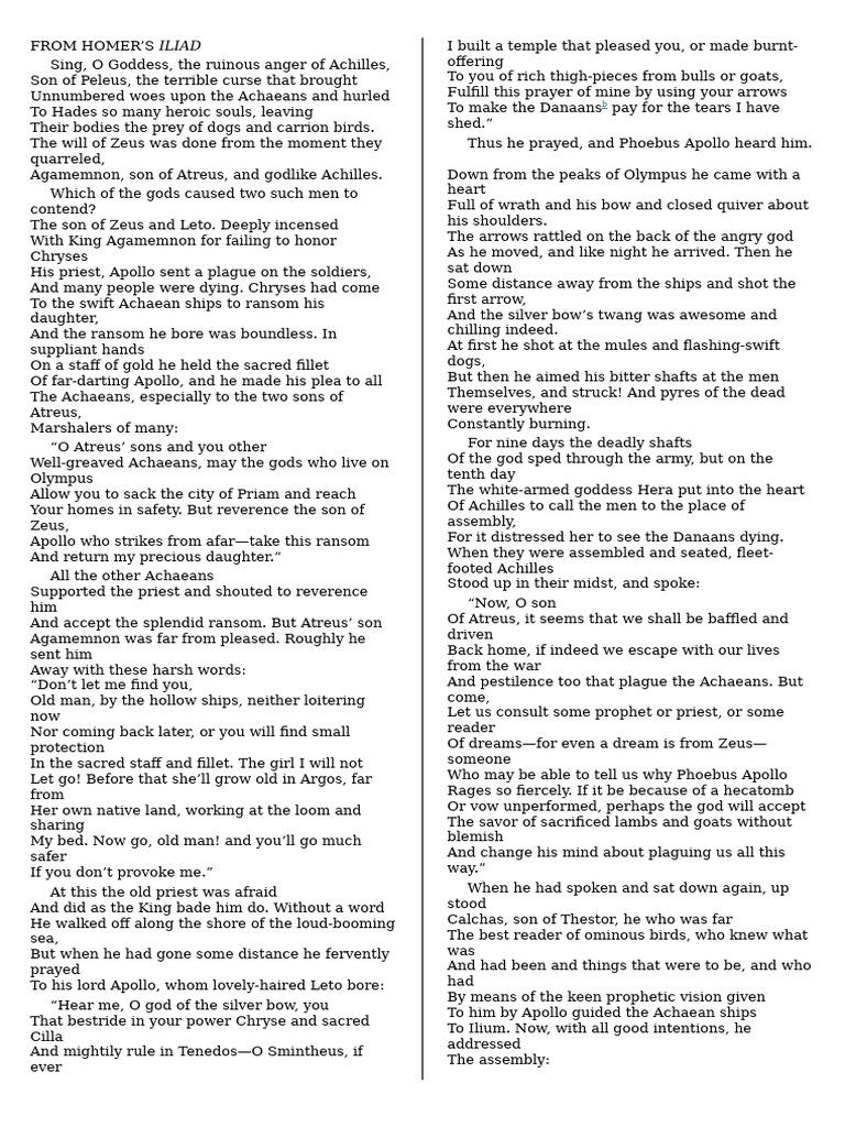 Iliad | PDF | Agamemnon | Apollo