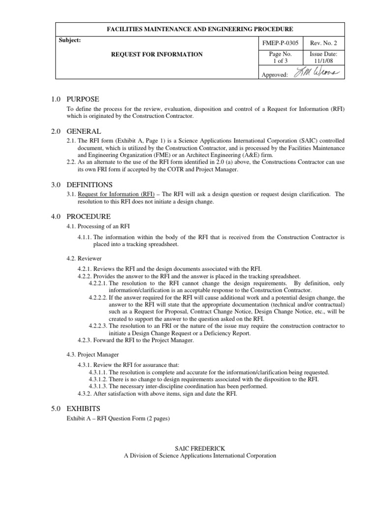 RFI Procedures | PDF | Request For Information | General Contractor