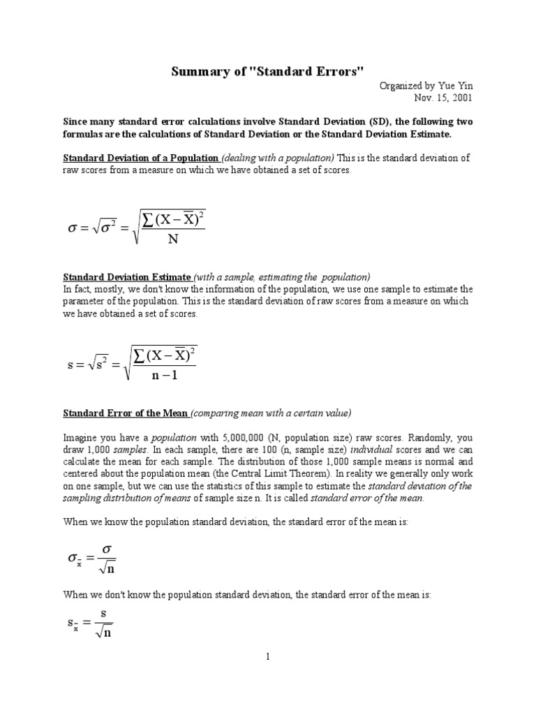 Standard Error | PDF | Standard Deviation | Errors And Residuals