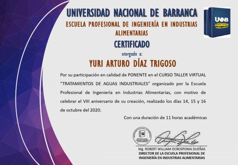 Diploma Ponente UNAB Ing. Yuri Diaz Trigoso | PDF