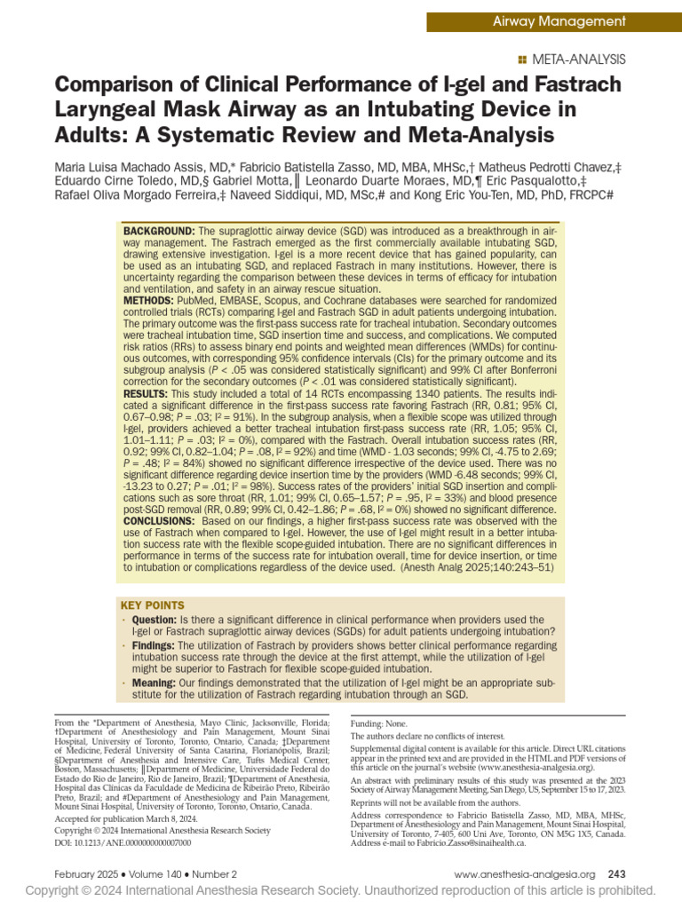 I-gel vs Fastrach: Intubation Meta-Analysis | PDF | Randomized ...