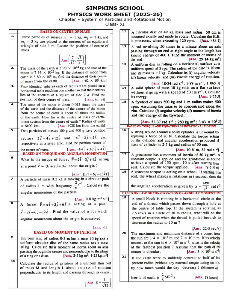 System of Particles and Rotational Motion | PDF