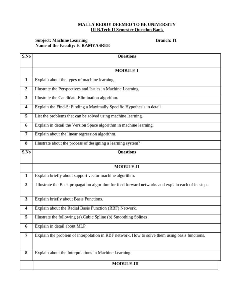 ML-ALL Modules-Question Bank With Answers | PDF | Principal Component ...