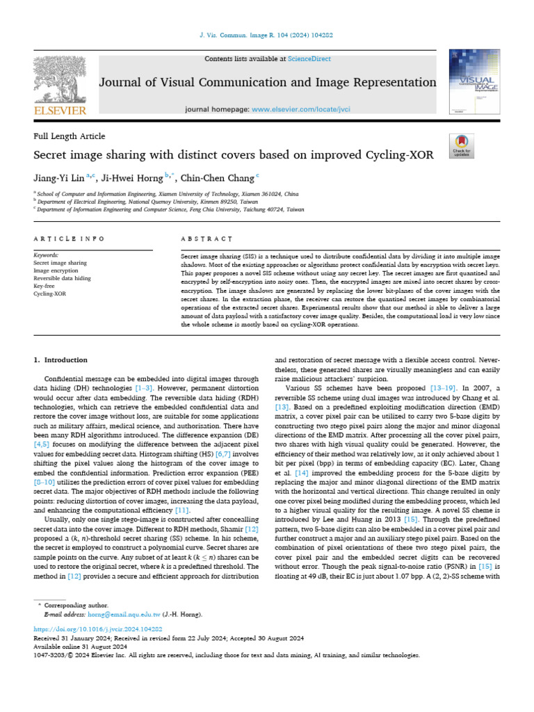 Secret Image Sharing with Cycling-XOR | PDF | Encryption | Pixel