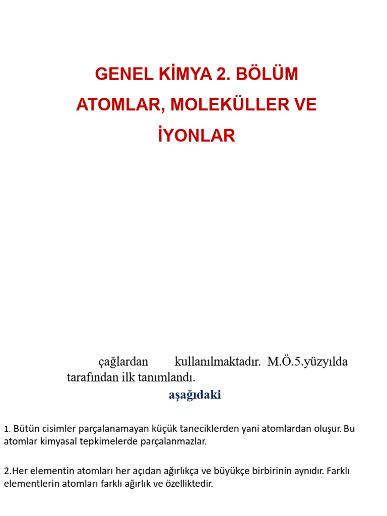 Genel Kimya 2.bölüm - Atom Molekül Ve İyonlar I - 2 | PDF