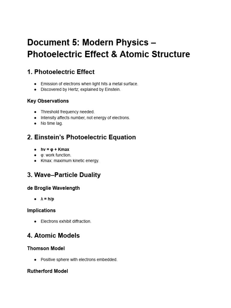 Photoelectric Effect & Atomic Structure | PDF | Nuclear Physics ...