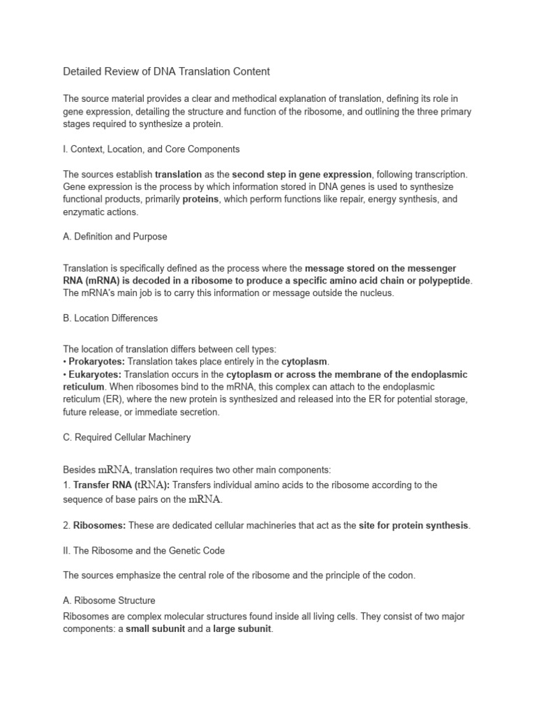 Detailed Review of DNA Translation Content | PDF | Translation (Biology ...
